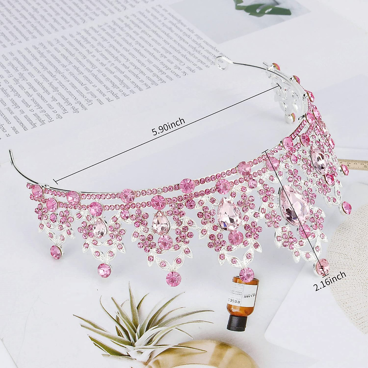 Tiaras for Women, Didder Pink Crystal Tiara Crowns for Women, Silver Crown Tiaras for Girls Princess Crown Wedding Tiaras and Crowns for Women Brides Birthday Party Christmas Prom