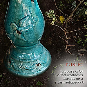 Alpine Corporation TLR102TUR Alpine Pedestal Bath with 2 Figurines-Turquoise Antique Ceramic Birdbath with Birds, 24 Inch Tall, 19" L x 16" W x 25" H