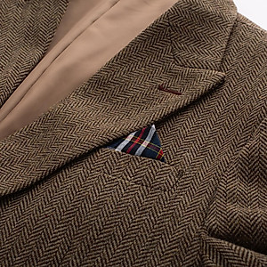 Men's Vintage Herringbone Tweed Blazer Winter Peak Lapel Wool Blend Jacket Coffee Herringbone L