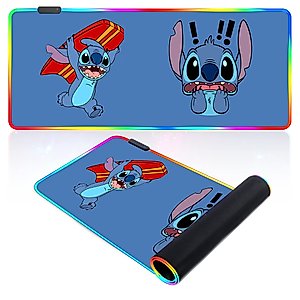 RGB Gaming Mouse Pad,Cartoon Stitch Large Gaming Mouse Pad with 14 Lighting Modes,Waterproof Computer Keyboard Desk Mat 31.5×11.8 inches (Stitch A)
