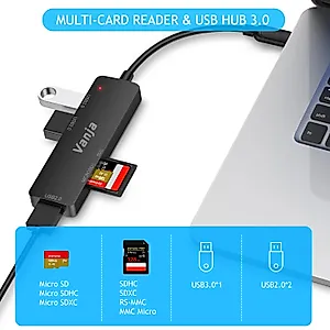 Vanja 2 in 1 USB 3.0 SD Card Reader Camera SD Card Adapter for SD, SDXC, SDHC, MMC, RS-MMC, Micro SD, Micro SDXC, Micro SDHC and UHS-I Cards (Black USB C 3.0)