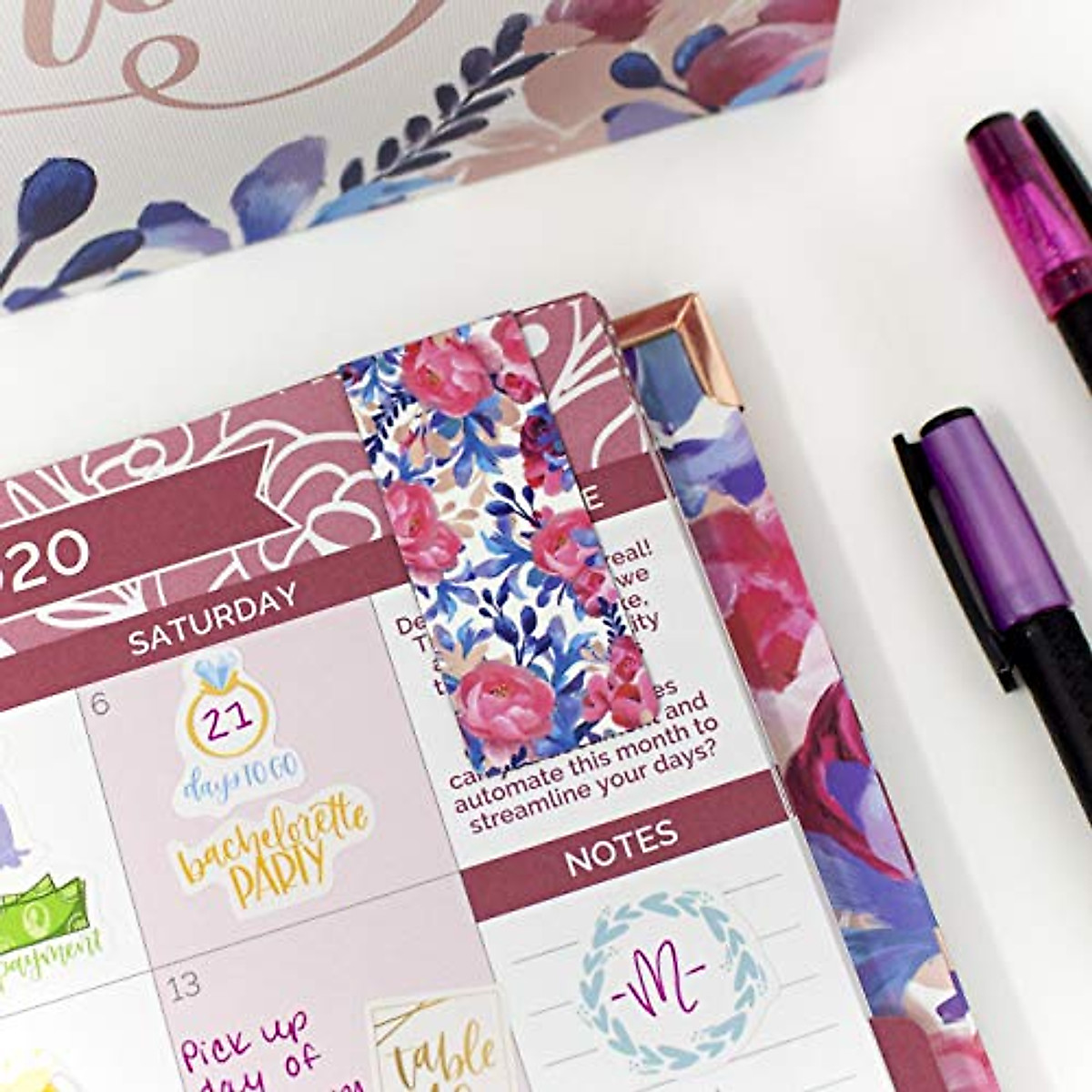 bloom daily planners 3-Pack Magnetic Bookmarks - Mini Snap-in Page Marker Clips for Planners, Books, Journals (2.5” x 1”) - Botanical