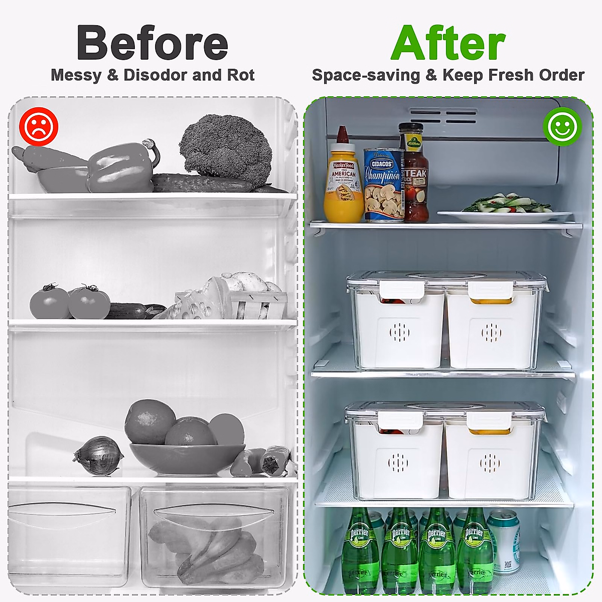 Airtight Fruit Storage Containers for Fridge: 4 Compartment Large Food Storage Container with Lids & Handle & Removable Drain Tray - Berry Fruit Vegetable Fresh Produce Saver for Travel Picnic