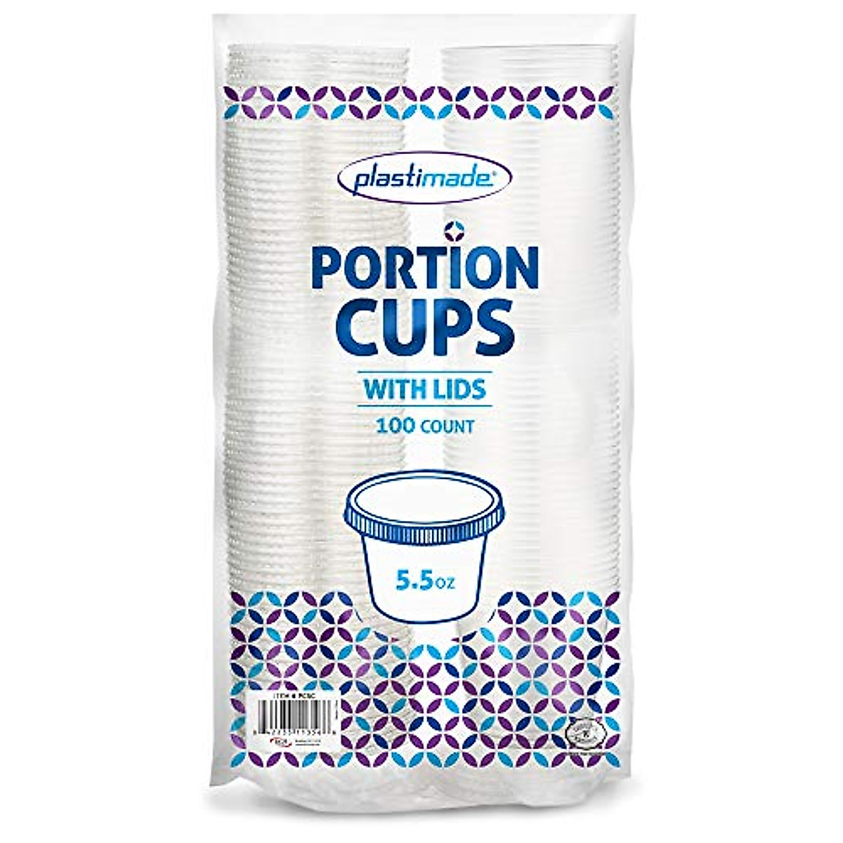 Plastimade Clear Disposable Plastic Portion Cups With Lids (100 Sets - 5.5 Oz) - Disposable Condiment Cups, Thanksgiving Sauce/Dip/Dressing Cups, Souffle Cups & Jello Shot Cups With Lids