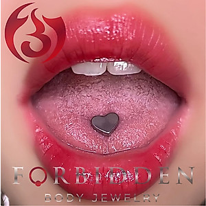 Forbidden Body Jewelry Tongue Rings Surgical Steel Screw-On Heart Shape Top Tongue Barbell 14G