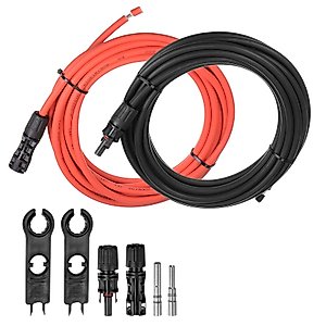 MECCANIXITY Solar Panel Wire 20ft 8 AWG 10mm2 Solar Cable Tinned Copper Wire with Female and Male Connector Black Red for RV Boat Marine Solar Panel