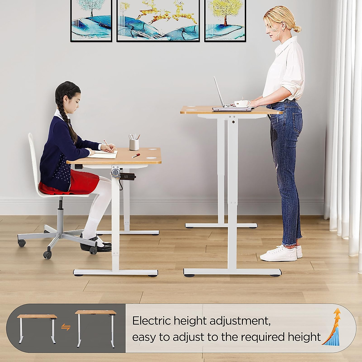 Electric Standing Desk Adjustable Height Computer Desk Standing Desk Adjustable Height Electric Standing Desk Adjustable Height with Memory Height Setting Quiet Lifting 42.5’’x 23.6’’ Thick 0.59’’
