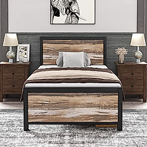 Twin Size Bed Frame with Headboard and Footboard, Farmhouse Twin Metal Platform Bed Frame with Strong Slat Supports Mattress Foundation, No Box Spring Needed, Noise Free, Under Bed Storage, Twin