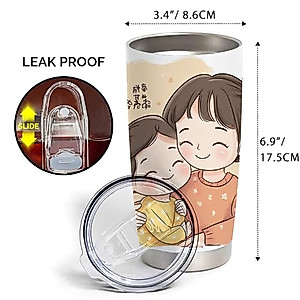 FOCIUZTA 20oz Whimsical Mother and Daughter Hug Tumbler with lid, Travel Coffee Cup, Ideal for Easter, Mother Day, and birthday gifts