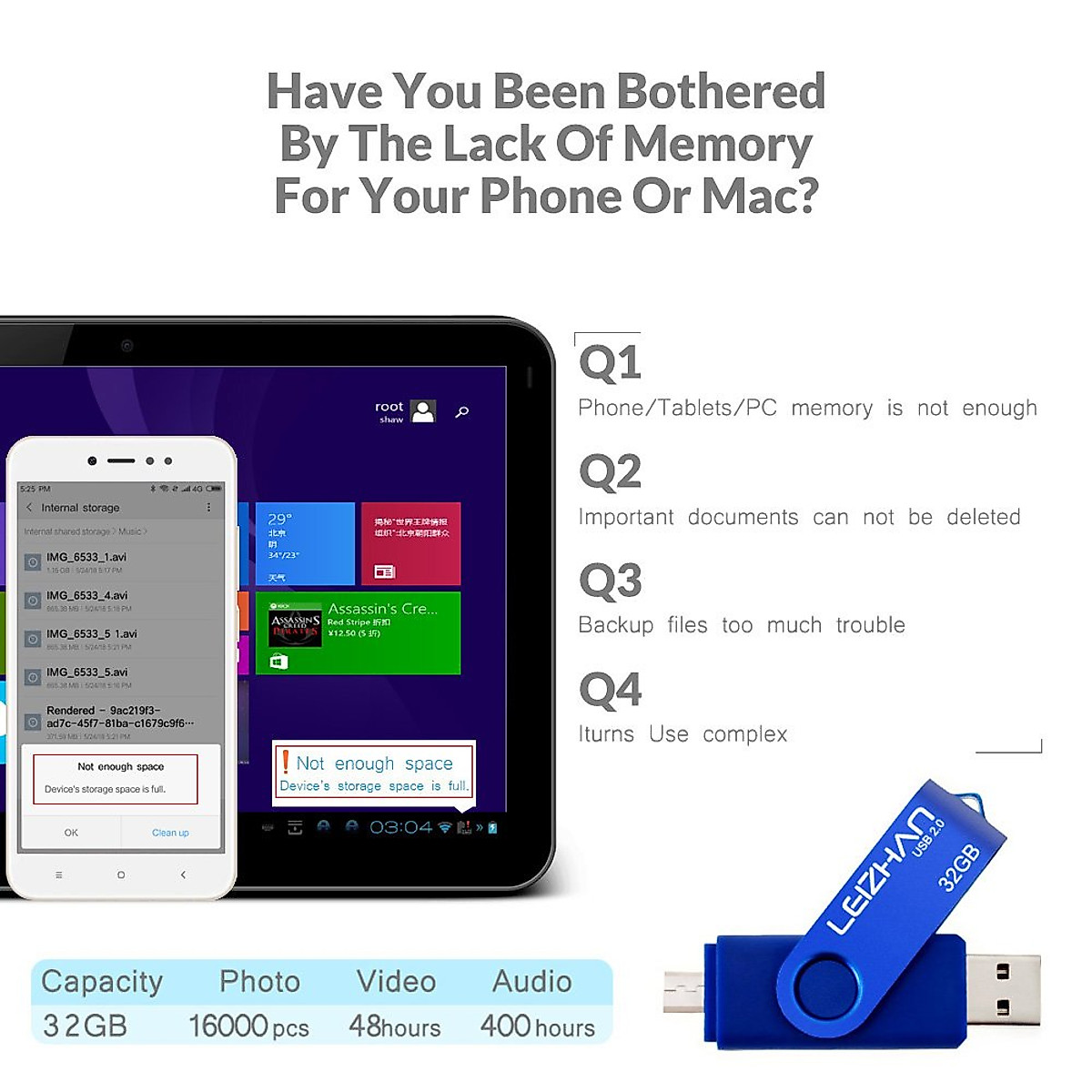 LEIZHAN Micro Flash Drive 128GB USB Drive OTG Micro Android Phone Pendrive Photo Stick USB 2.0 Memory Stick for Samsung Galaxy, Xiaomi,LG,Sony,One-Plus,HTC, Meizu, Blue