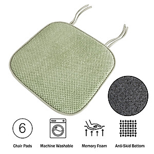 Lavish Home Memory Foam Chair Cushion, Square, Green 6 Count