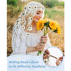 CHLINS Hippie Headband Flower Crown Bohemian Sunflower Headband Flower Headpiece Hippie Costume 60s 70s Outfits for Women (White)
