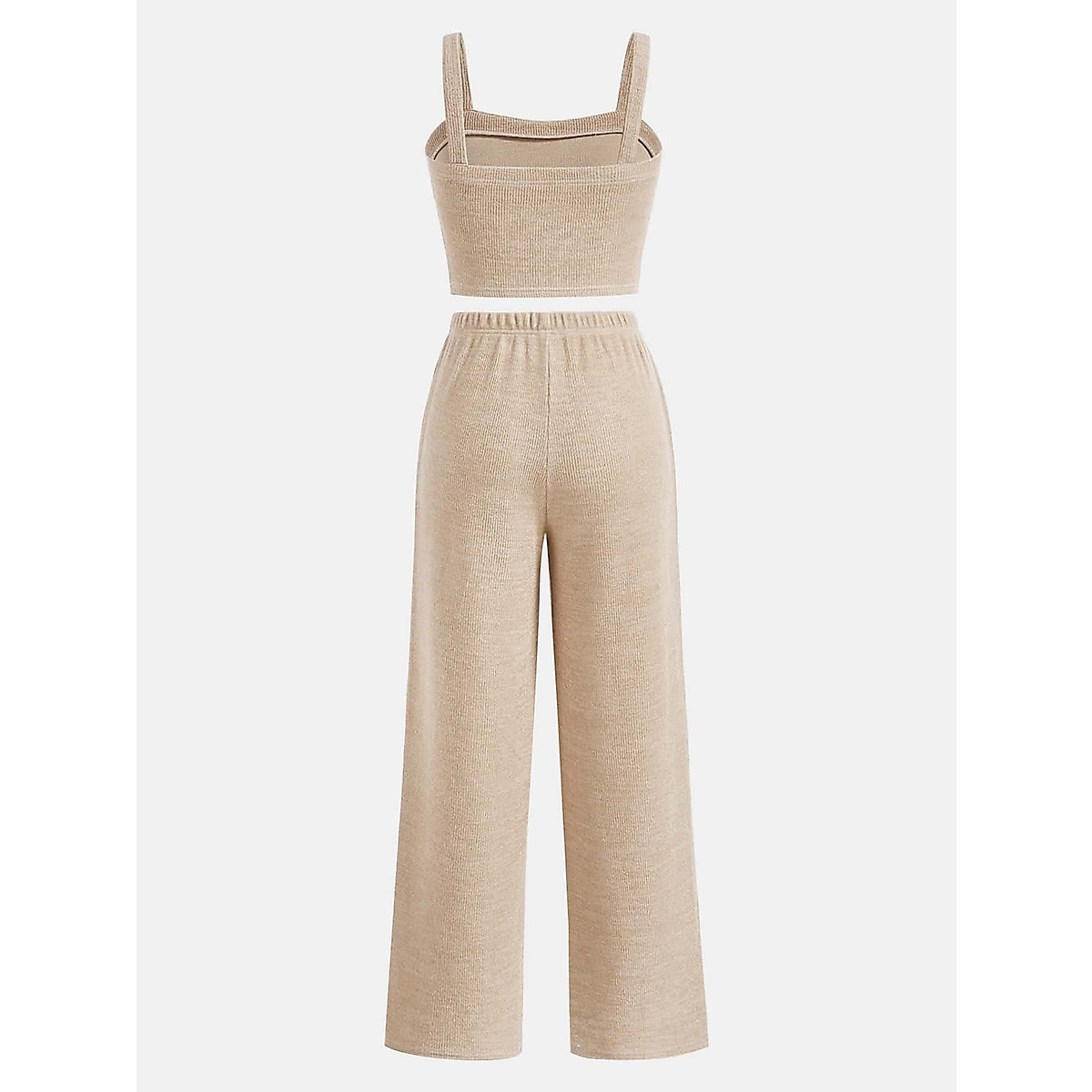 SOLY HUX Girl's Rib Knit Sleeveless Cami Crop Top and Wide Leg Pants 2 Pieces Solid Apricot 8-9Y