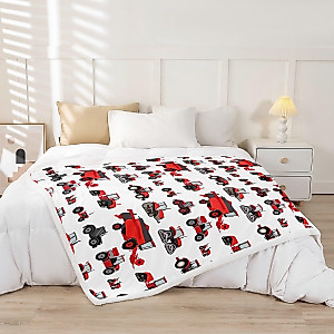 Erosebridal Red Tractor Flannel Blanket Heavy Equipment Truck Sherpa Blanket Kids Boys Girls Teens Harvester Tractor Throw Blanket Construction Excavator Farm Equipment Plush Blanket Baby 30"x40"