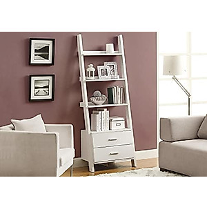 Monarch Specialties , Bookcase, Ladder with 2-Storage Drawers, White, 69"H