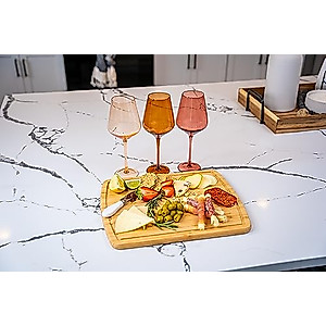 FyneDyne Boho Jewel-Toned Wine Glasses, Stained Cocktail Cups, Drinkware Bar Set for Rack, Set of 6 Stemmed Unique Drinking Glasses 16oz