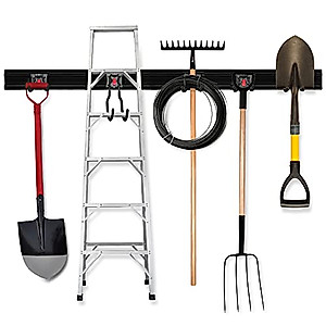 WORKPRO Garage Storage, Garden Tool Organizer Wall Mount 64 Inch with 8 Adjustable Hooks and Hangers, 4 Rails Steel Heavy Duty Tool Rack Holder