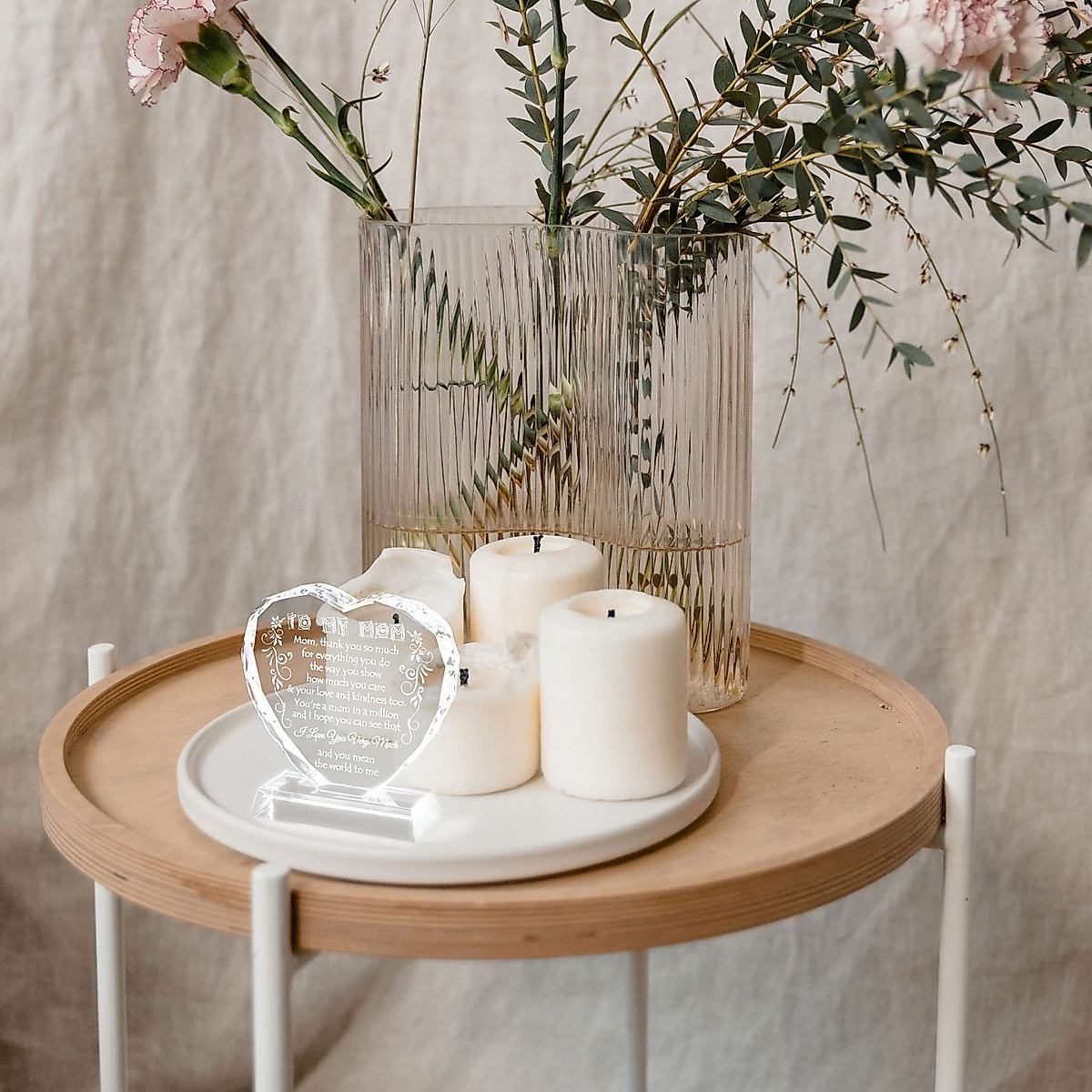 YWHL To My Mom Gifts from Daughter Son, Thank You Gifts for Mom Who has Everything, Mother's Day Gifts, Laser Engraving Glass Keepsake, Meaningful Present for Mother on Thanksgiving Christmas