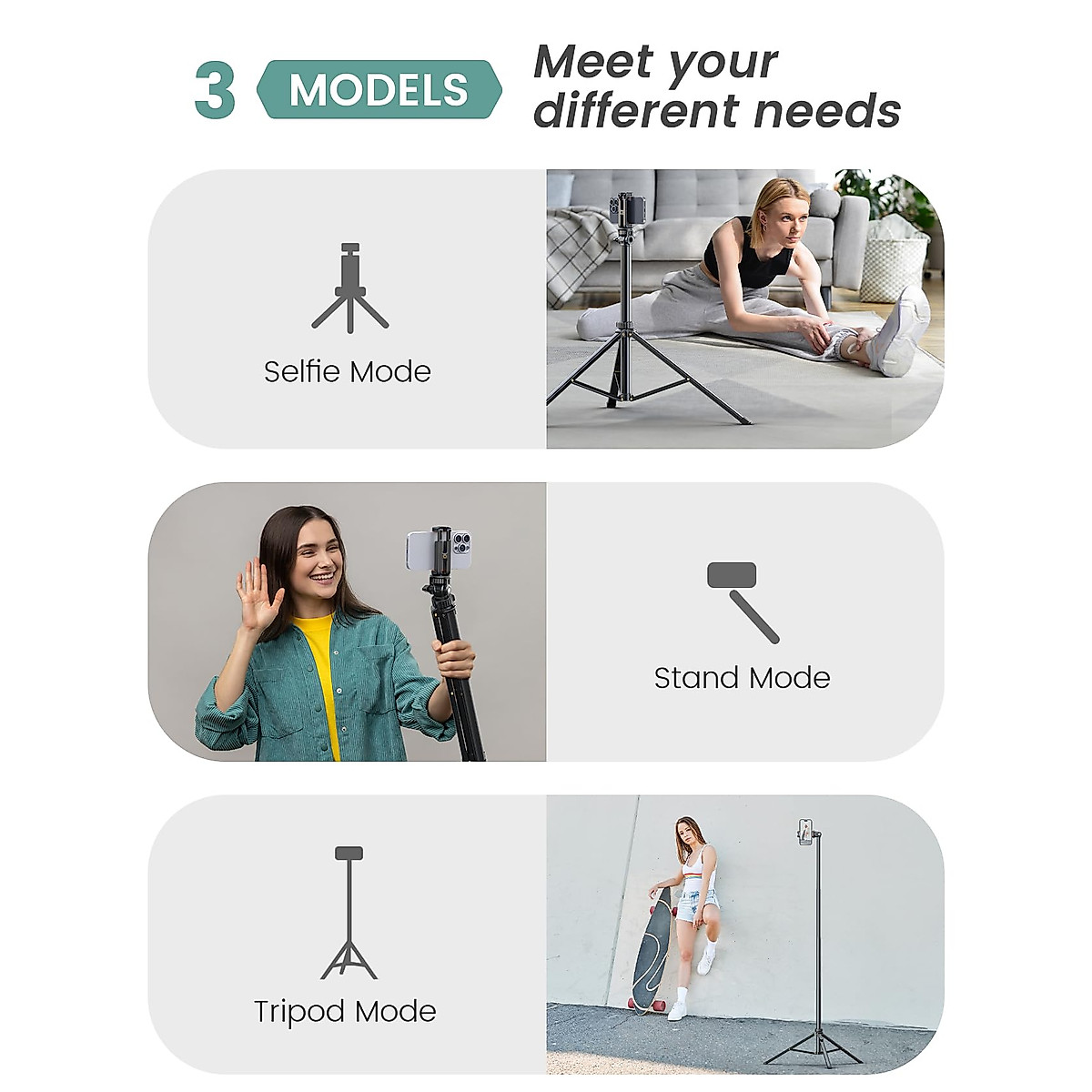 71'' Phone Tripod & Selfie Stick, Tripod for iPhone with Detachable Remote, Portable Phone Tripod Stand for Video Recording, Travel Tripod for Cell Phone, Compatible with Smartphones, DSLR