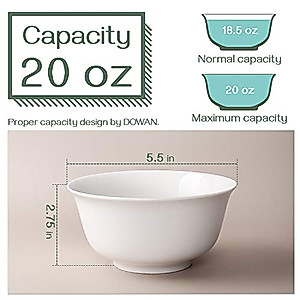 DOWAN 37 OZ Ceramic Soup Bowls & Cereal Bowls - White Bowls Set of 4 for Kitchen - Serving Bowls for Cereal, Soup, Oatmeal, Rice, Pasta, Salad, Fruit - Dishwasher & Microwave Safe