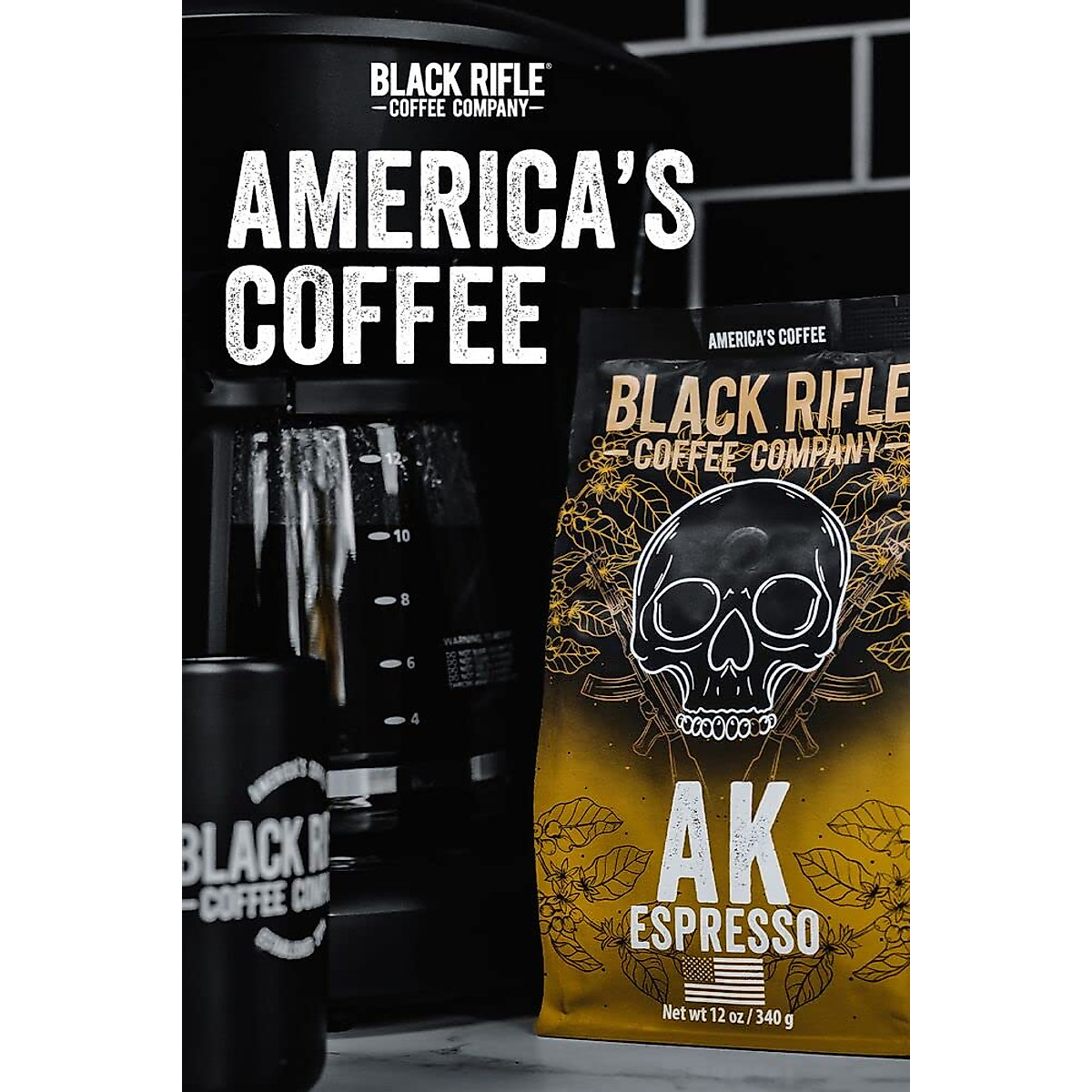 Black Rifle Coffee Company AK Espresso, Medium Roast Ground Coffee, 12 OZ Bag