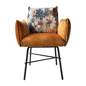 Modern Fabric Living Room Chair-Waiting Room Chairs Accent Chair with Metal Legs, Leisure Chair with Thick Seat Cushion, Ergonomic Accent Chair for Living Room, Bedroom - Floral Print (Yellow)