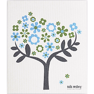 Swedish Dishcloth/Sponge Cloth Eco-Friendly Reusable - Blue Green Malin Westberg Designs (2 Blue-Green Flower Trees)