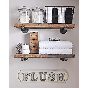 Industrial Floating Shelves Wall Shelf - Floating Shelves Wood Wall Mounted, Hanging Shelves, Floating Shelves Rustic, with Pipe Hardware Brackets (Set of 2) 1.5'' X 7.5'' (Espresso, 24'')