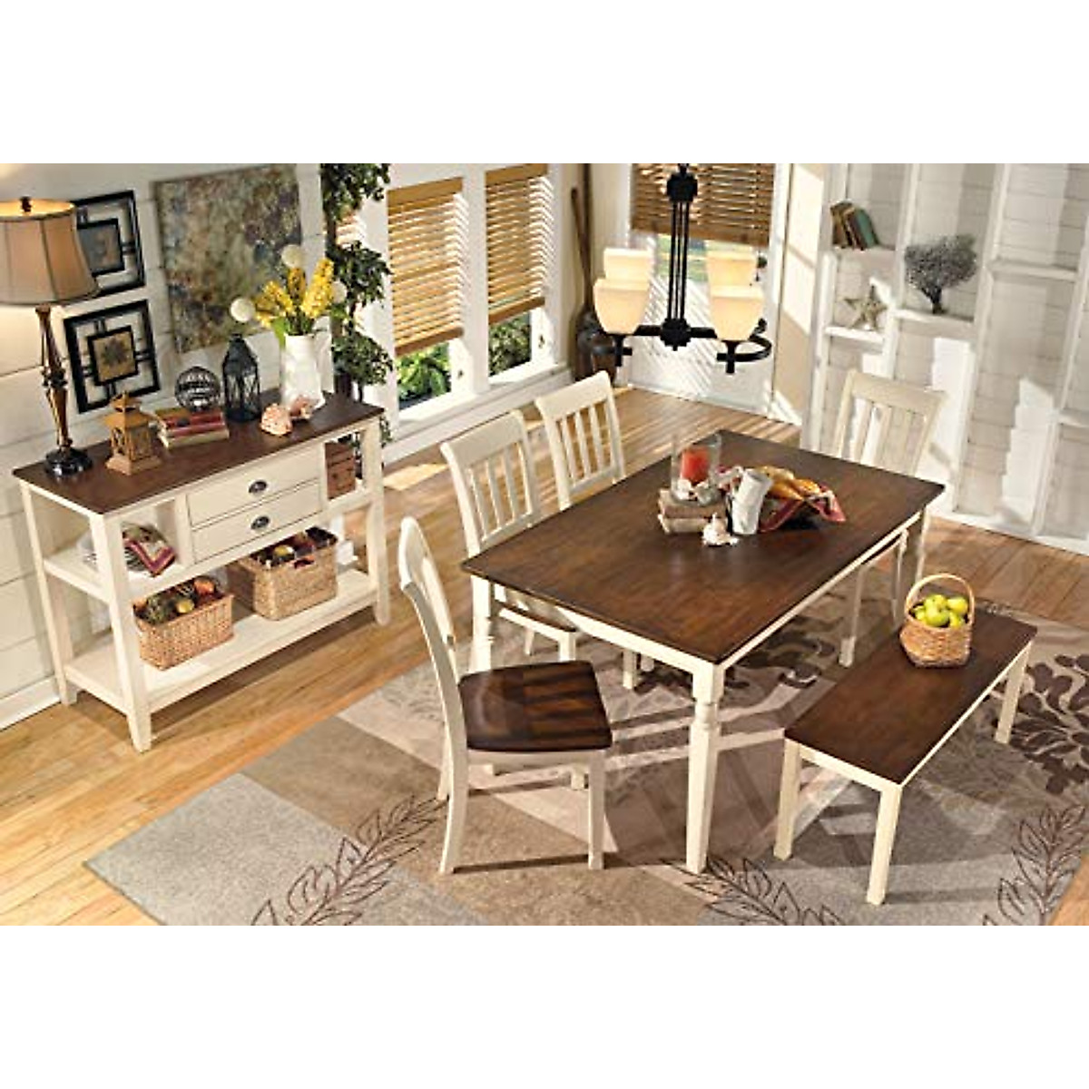 Signature Design by Ashley Whitesburg Cottage Dining Room Server with 2 Storage, Brown & White