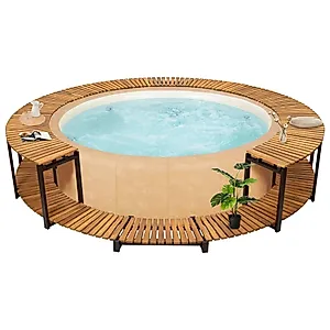 loibinfen Wooden Spa Surround Solid Acacia Wood Outdoor Massage Hot Tub Frame for Garden, Backyard, Patio Indoor Outdoor Use 107.5"x20.9" (Diameter x H) -AA