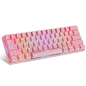 MOTOSPEED Bluetooth/Wired 60% Pink Mechanical Keyboard Compact 61 Keys RGB LED Backlit Type-C Gaming/Office Keyboard for PC/Mac/Laptop Gamer (Red Switch)