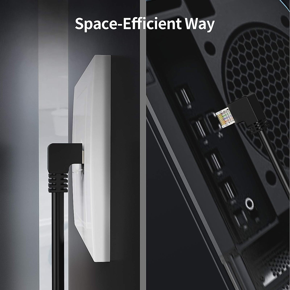 CableCreation CAT6 Ethernet Extension Cable, Shielded 8P8C Ethernet Patch Cable,Up Angled Support Bandwidth Up to 250mhz,1.6ft/0.5m,Black