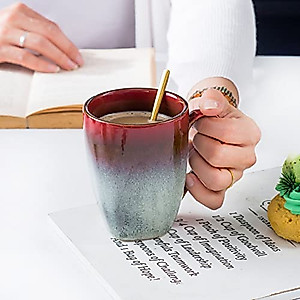 HENXFEN LEAD Coffee Mugs Set of 4 - Ceramic Cups 10 Oz with Large Handle for Coffee, Soup, Tea, Milk, Latte and Cocoa, Mug Gift Set Microwave & Oven, Dishwasher Safe - Red