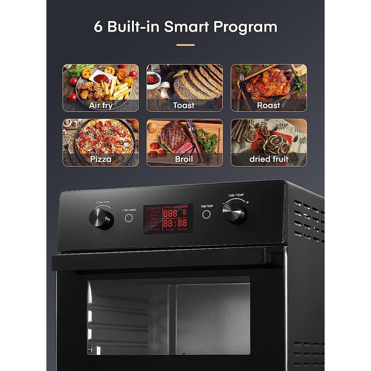 FOHERE Air Fryer Toaster Oven Combo, 20QT Smart Convection Ovens Countertop, 7 Cooking Functions for Roast, Bake, Broil, Air Fry, Free Accessories Included, 1800W