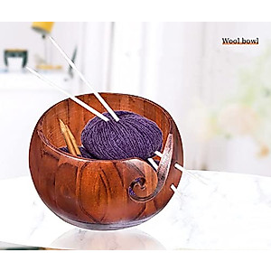Yarn Bowls for Knitting Crocheting, Wood Yarn Bowl with Holes, Yarn Storage Bowl Holder for DIY, Yarn Organizer Bowl for Mothers Gift 5.9 X 3.1 Inch