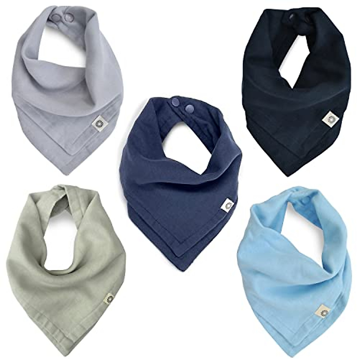 Kishu Baby Indi GOTS Organic Muslin Baby Bandana Bibs 5 Pk, 4-Way Reversible
