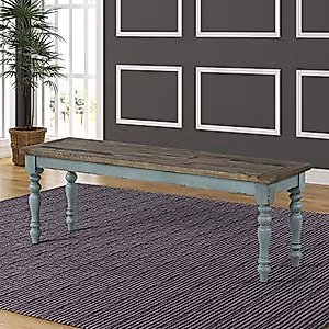 Roundhill Furniture Prato Two-Tone Wood Upholstered Dining Bench, Blue