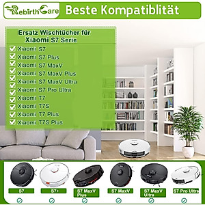 Rebirthcare Wipes Replacement Mop for S7 Vacuum Cleaner S7 Plus S7 MaxV S7 MaxV Plus S7 MaxV Ultra S7 Pro Ultra T7 T7 Plus T7S T7SPlus Reusable Hard Floor Cloth Expert Wet Microfiber Soft Pad, 5 Pack