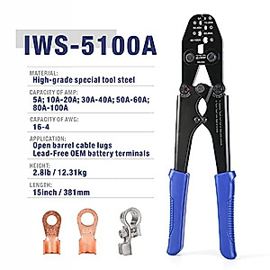iCrimp Battery Cable Lug Crimping Tool for Open Barrel Lug,Lead-Free OEM Battery Terminals,B Type Crimper for AWG 13-3
