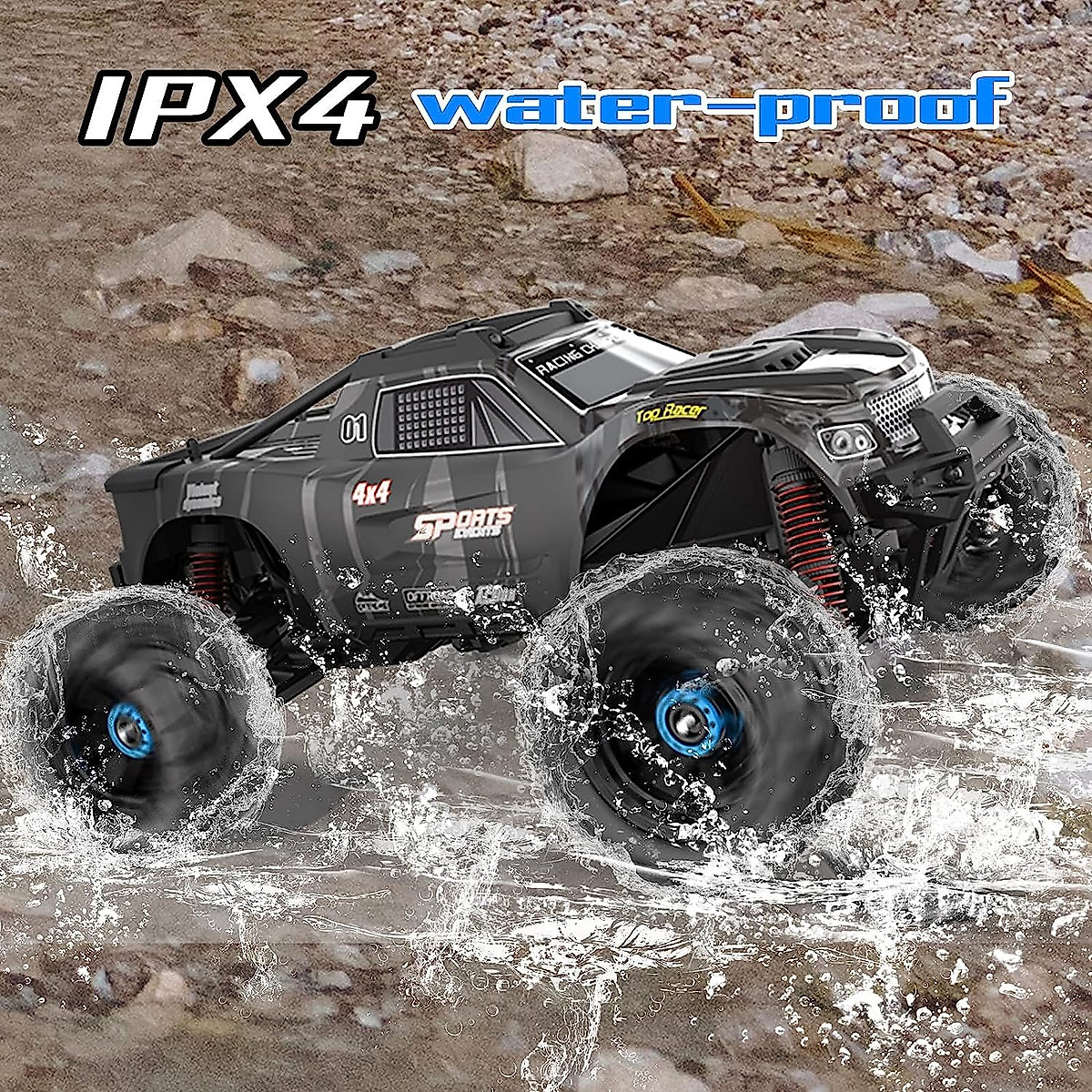 FUUY RC Cars for Adults 1:10 Large Remote Control Car 45KPH High-Speed RC Truck with 2 Batteries All Terrain Waterproof Off Road Fast RC Car with 550 Power Motor Toys Gift for Youth