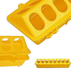 Flip Top Poultry Feeder with 16 Holes on Floor No Mess No Waste for Small Poultry Pigeon Quails Chick Ducklings Birds,2 Pieces(Yellow,Green)