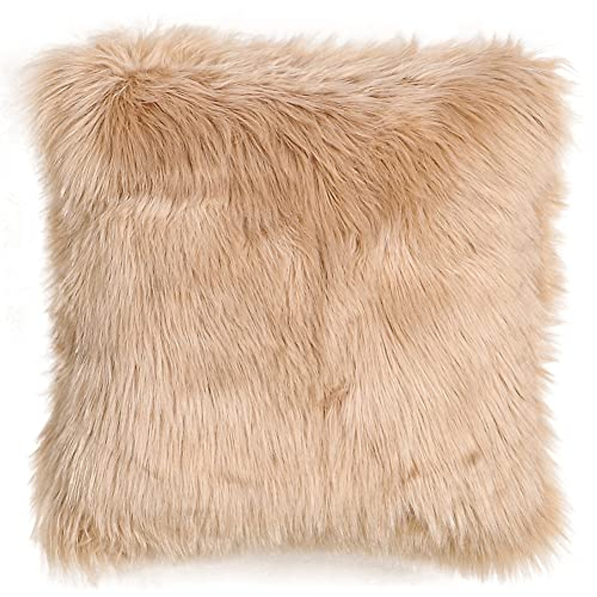 seemehappy 18" x 18" Khaki Fluffy Throw Pillow Cover with Insert Included Faux Fur Throw Pillows Decorative Fuzzy Pillows Furry Pillows Cushions for Chair Couch Bedroom