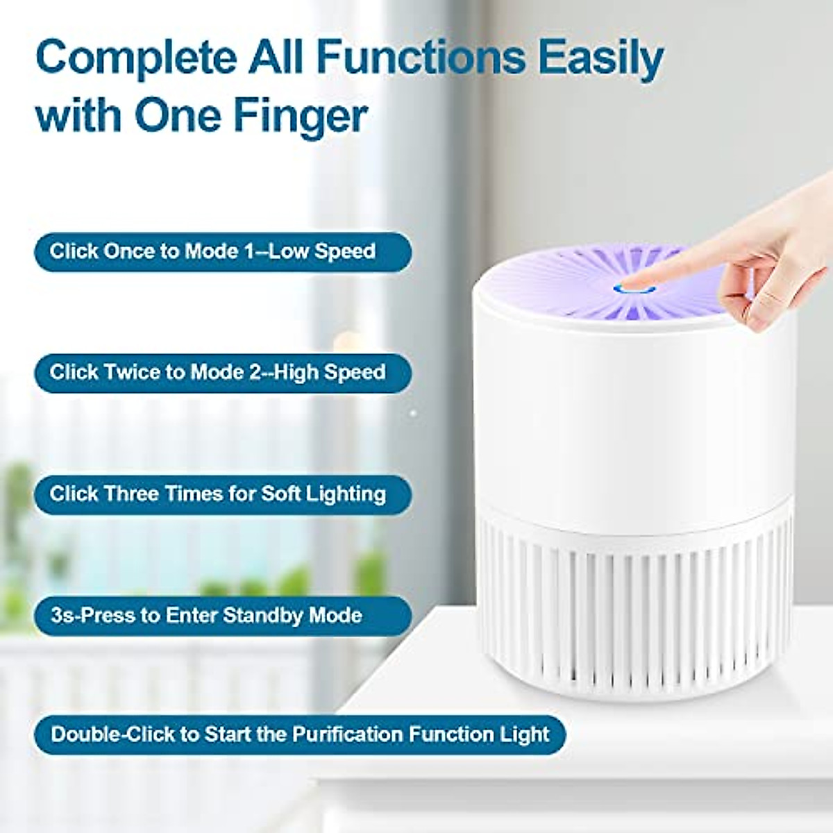 Smart Air Purifiers for Home - Air Cleaner with HEPA Filter Filters Out 99.97% Dust, Dander, Smoke, Odor for Home, Bedroom, Living Room, Kitchen Ultra Quiet and Effective