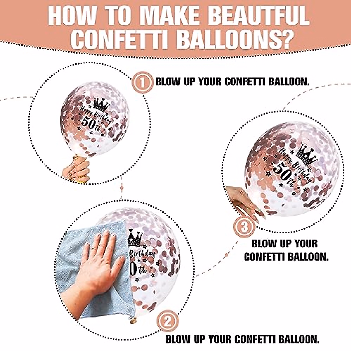 Happy 50th Birthday Banner Black Rosegold, 16 PCS 50th Birthday Decorations Kit with Happy 50th Birthday Banner Bunting 12 Inch Latex Confetti Balloons for Women 50th Birthday Party Decorations