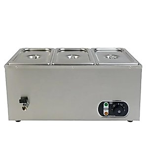 TsoLay Electric Commercial Food Warmer, Large Capacity 3 Pan Stainless Steel 1500W Electric Countertop Steam Table with Automatic Temperature Control, Faucet Design for Catering and Restaurants