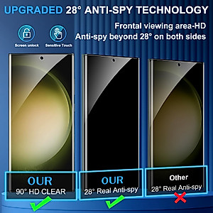 [2+2 Pack] Galaxy S23 Ultra Privacy Screen Protector, 9H Tempered Glass, Ultrasonic Fingerprint Support, 3D Curved, HD Clear Anti-Spy Film for Samsung S23 Ultra 5G Glass Screen Protector