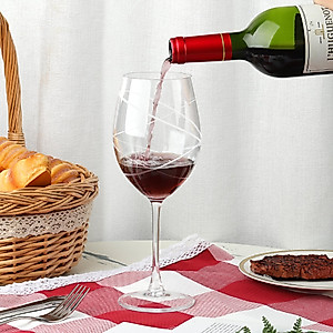 Joeyan Hand Blown Etched Red and White Wine Glasses,Stemmed Glasses with Stripes and Dots Pattern,Clear Carved Long Stem Glassware Set for Wine Tasting Birthday Anniversary Wedding,19 oz,Set of 4