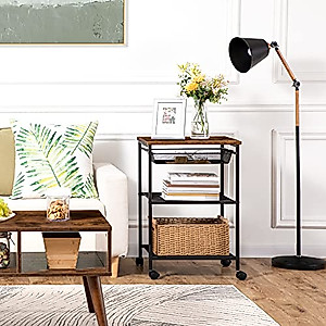 HOOBRO Mobile Printer Stand, 3-Tier Printer Cart with Storage Shelf, Adjustable Metal Mesh Basket, Printer Table on Wheels, Industrial Style in Home Office, Rustic Brown and Black BF23PS01