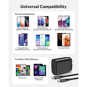 25W USB C Fast Charger for Samsung Galaxy S23/S23+/S23 Ultra/S22/S21/S21+/S21 Ultra/S20 Plus/Note 20/Note 10/A71/A51/A23/A21/A14/A10E, 2Pack Type C Fast Wall Charger Block with 6FT USB C to C Cable