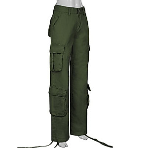 NCXFTP Cargo Pants Women, High Waist Cargo Pants Women Baggy Cargo Pants for Women Multiple Pocket Jogger Straight Wide Leg Parachute Pants Y2K Green